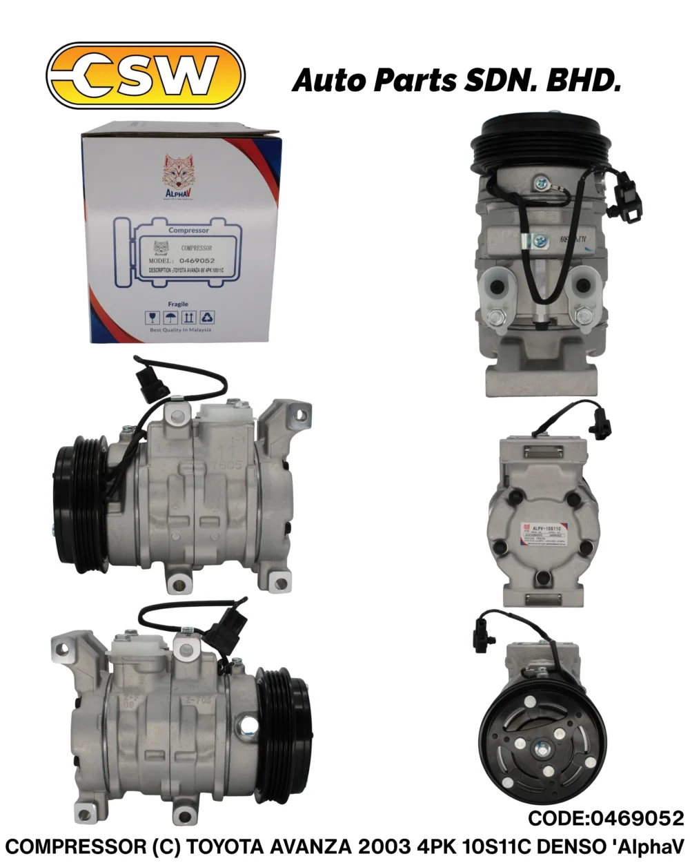 COMPRESSOR (C) TOYOTA AVANZA 2003 4PK 10S11C DENSO 'AlphaV - CSW Auto Parts