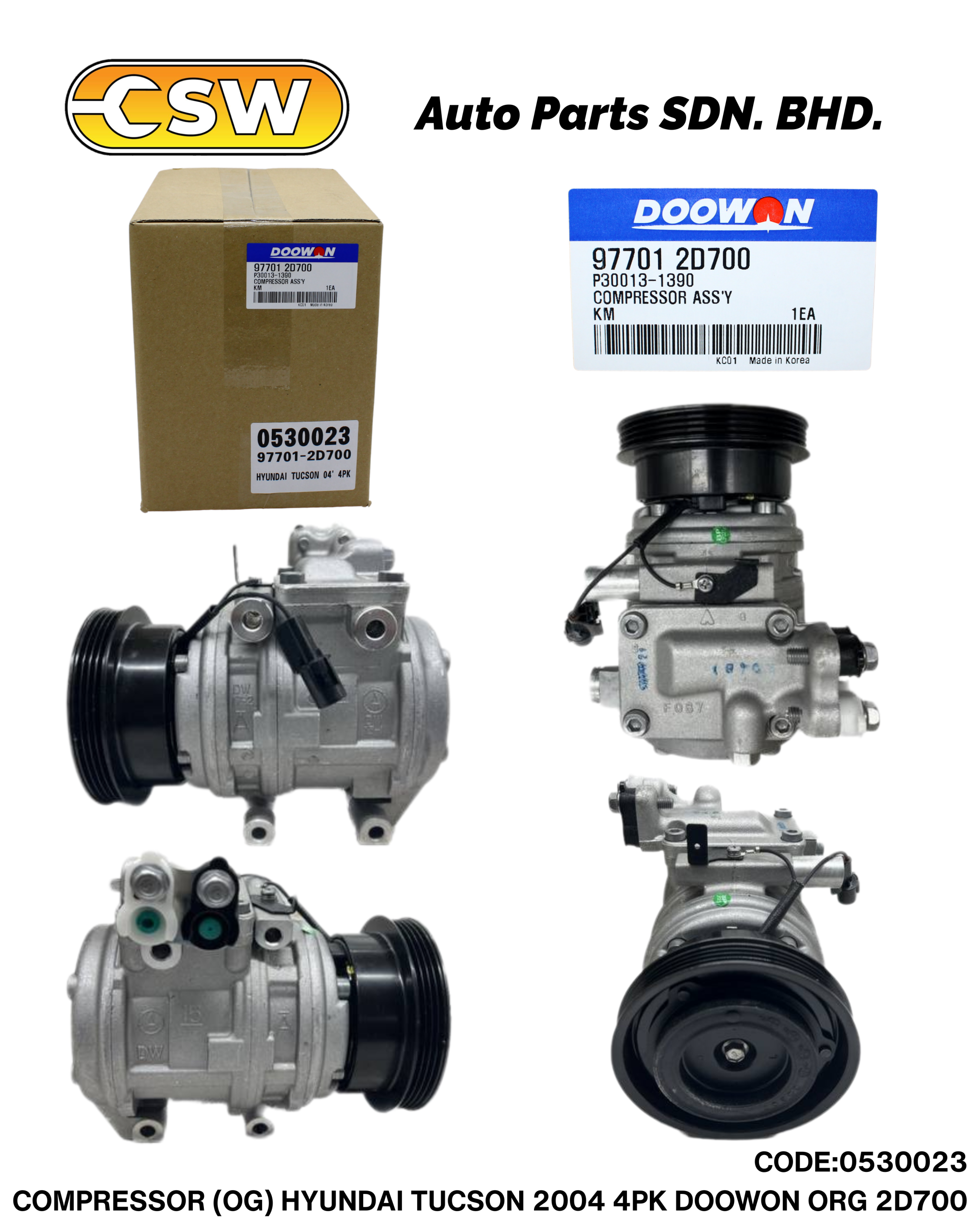 COMPRESSOR (OG) HYUNDAI TUCSON 2004 4PK DOOWON ORG 2D700 - CSW Auto Parts