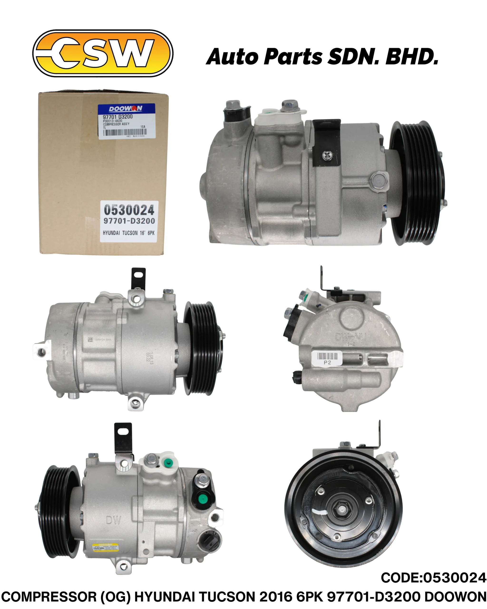 COMPRESSOR (OG) HYUNDAI TUCSON 2016 6PK 97701-D3200 DOOWON - CSW Auto Parts
