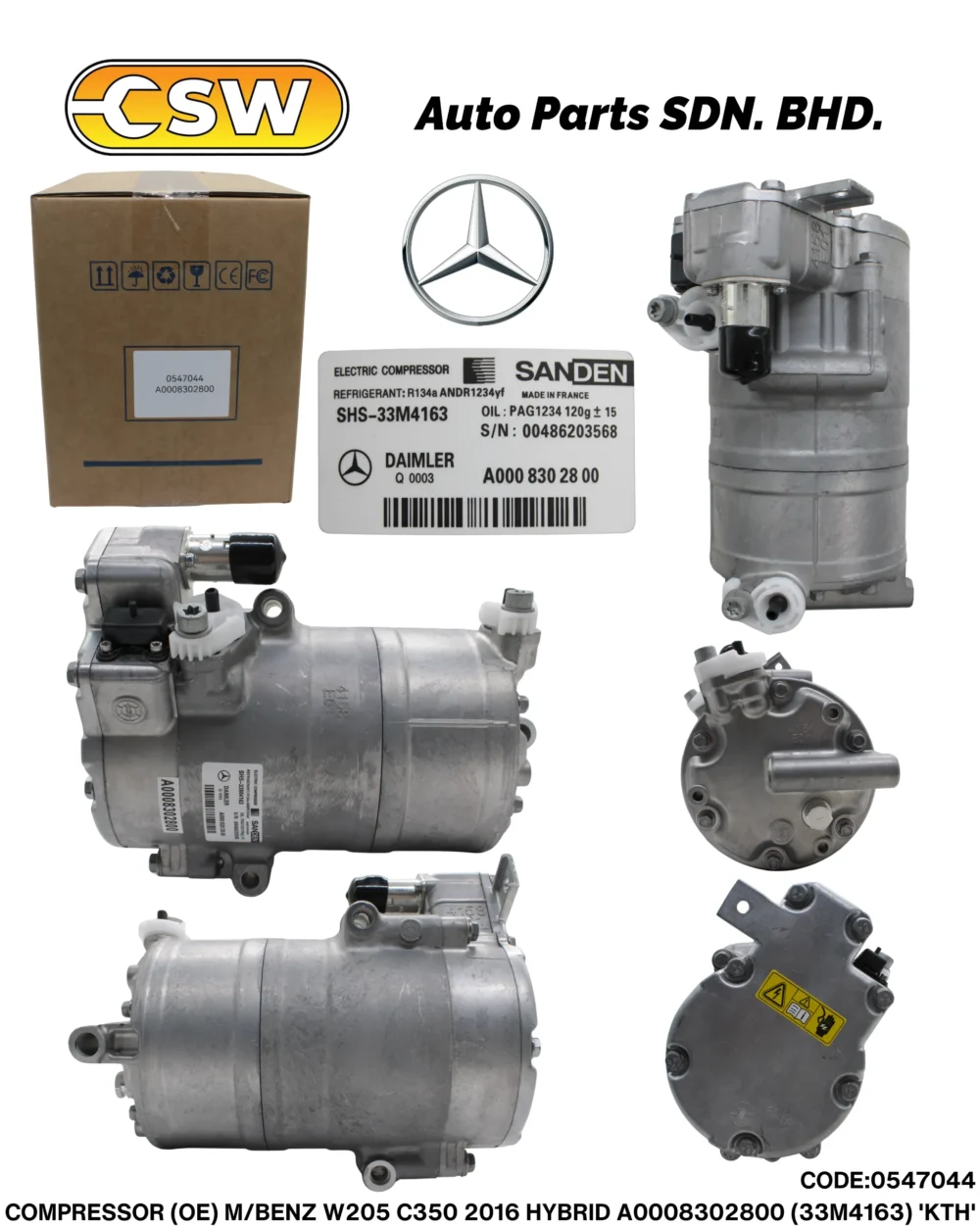 COMPRESSOR (OE) M/BENZ W205 C350 2016 HYBRID A0008302800 (33M4163) 'KTH ...