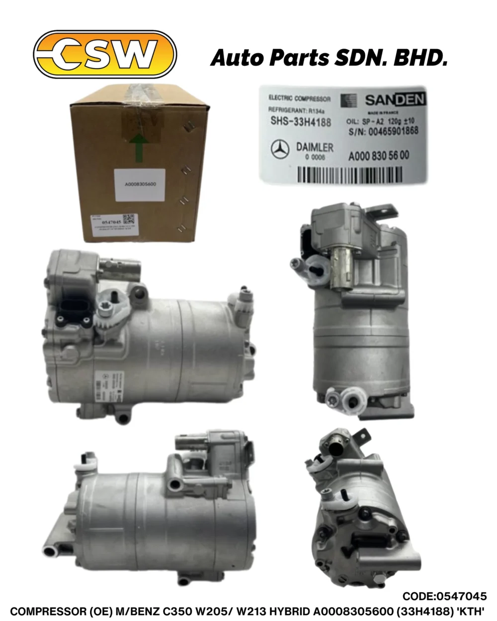 COMPRESSOR (OE) M/BENZ C350 W205/ W213 HYBRID A0008305600 (33H4188 ...