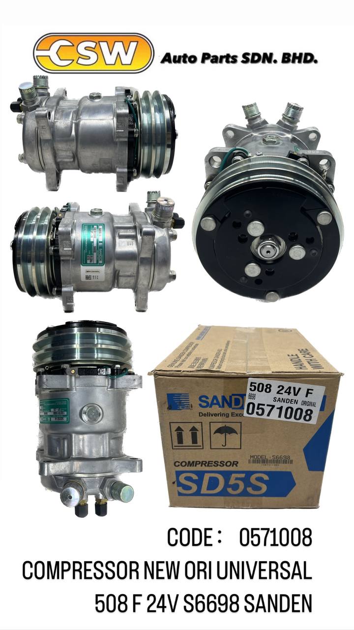 COMPRESSOR (OG) UNIVERSAL 508 'F' 24V S6698 SANDEN - CSW Auto Parts