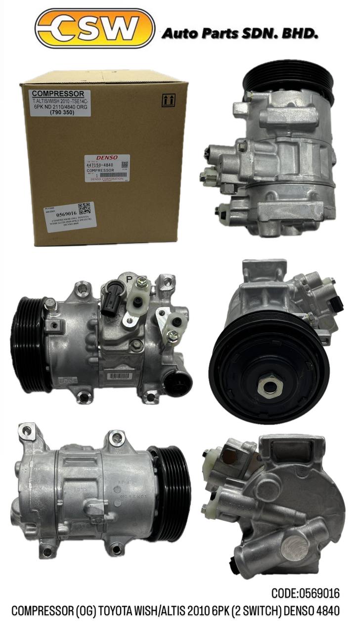 COMPRESSOR (OG) TOYOTA WISH/ALTIS 2010 6PK (2 SWITCH) DENSO 4840 – CSW ...