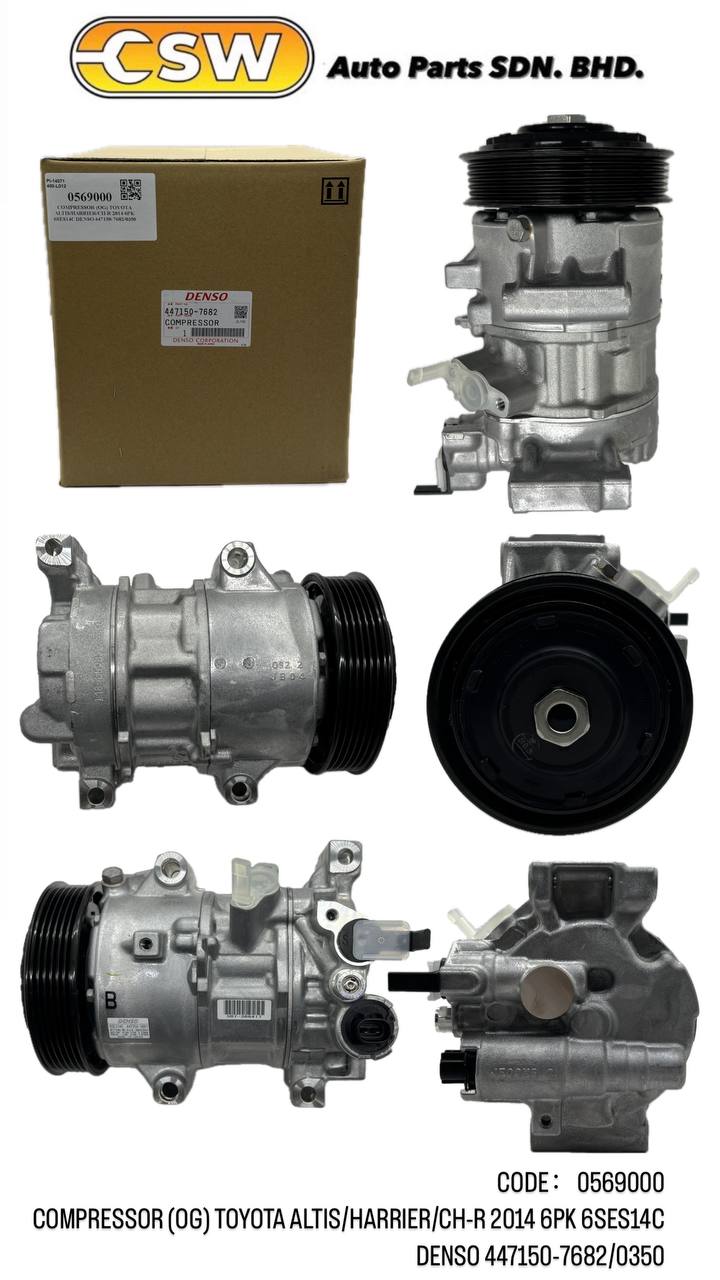 COMPRESSOR (OG) TOYOTA ALTIS/HARRIER/CH-R 2014 6PK 6SES14C DENSO 447150 ...