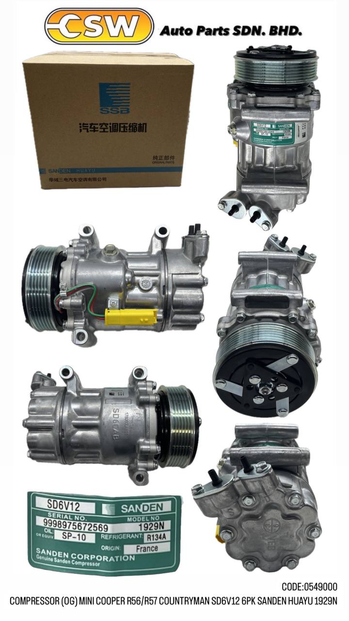 COMPRESSOR (OG) MINI COOPER R56/ R57 COUNTRYMAN SD6V12 6PK SANDEN HUAYU ...
