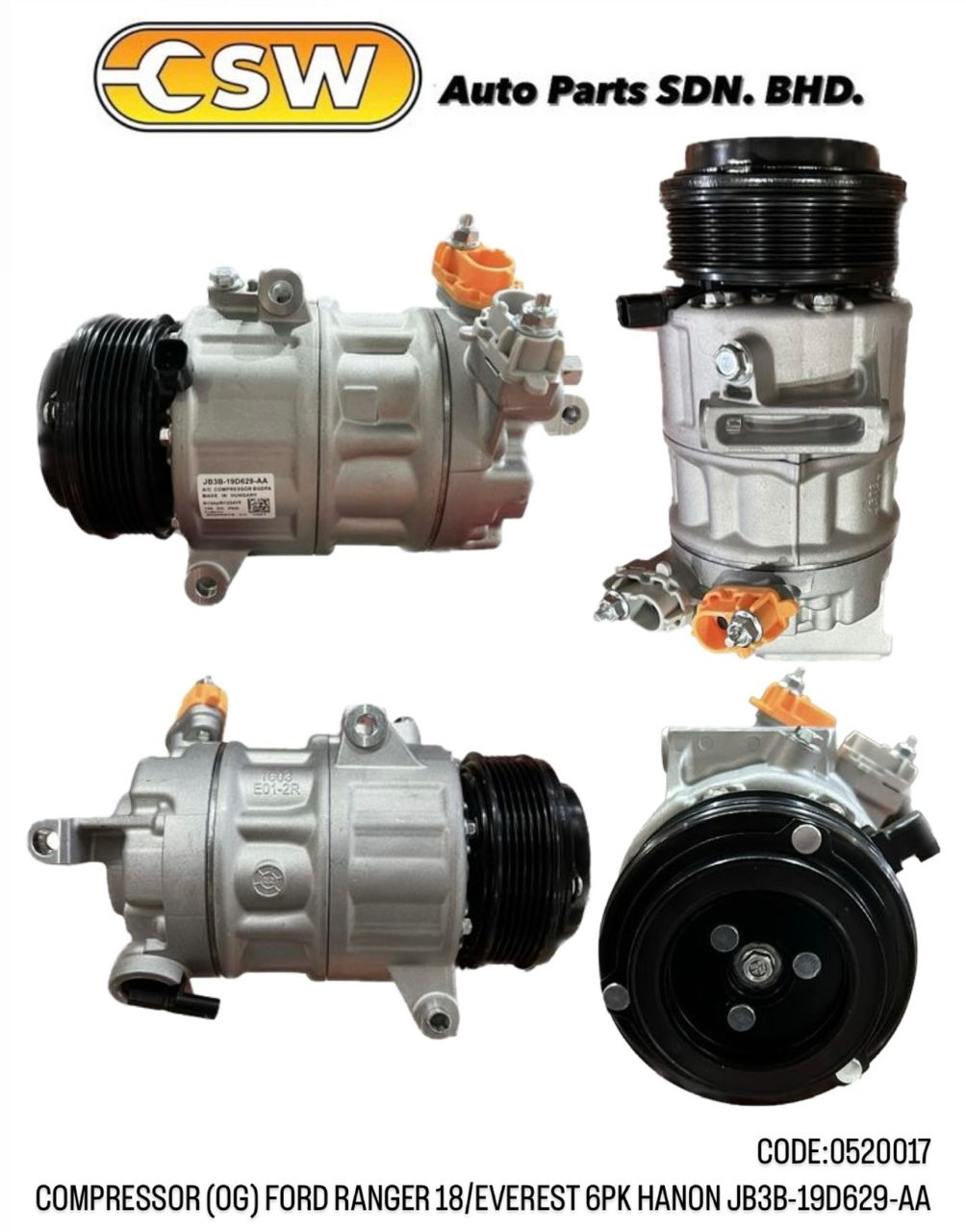 COMPRESSOR (OG) FORD RANGER 18' / EVEREST 6PK HANON JB3B-19D629-AA ...