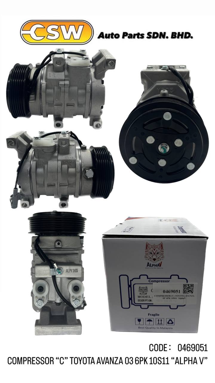 COMPRESSOR (C) TOYOTA AVANZA 03' 6PK 10S11C 'AlphaV - CSW Auto Parts