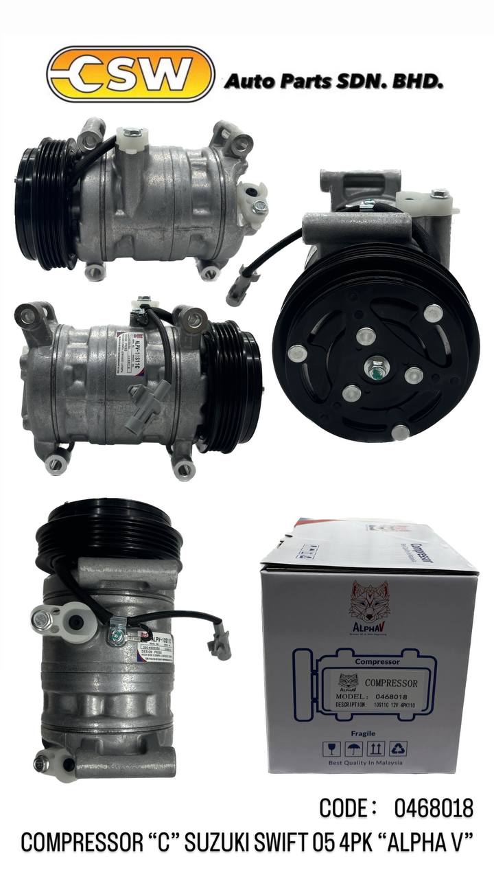 COMPRESSOR (C) SUZUKI SWIFT 2005 TO 10S11C 4PK 'AlphaV - CSW Auto Parts
