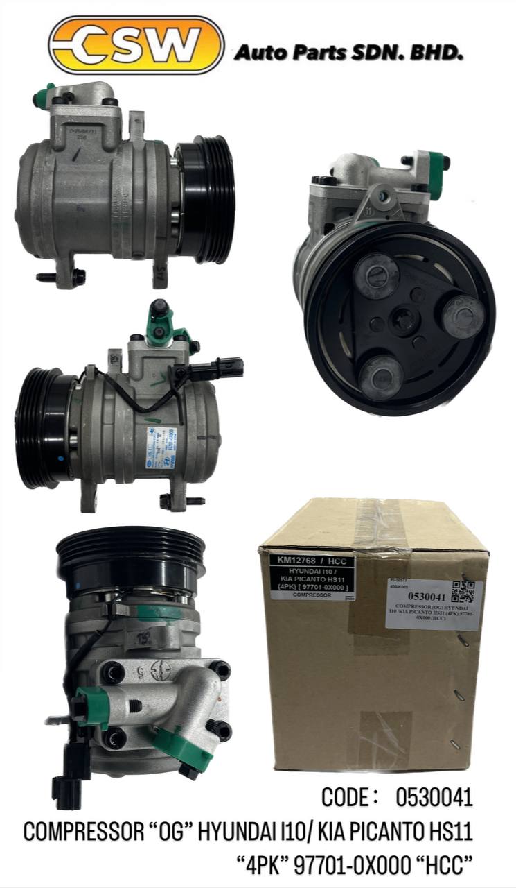 COMPRESSOR (OG) HYUNDAI I10 /KIA PICANTO HS11 (4PK) 97701-0X000 (HCC ...