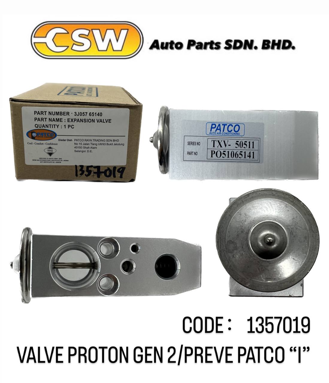 VALVE PROTON GEN 2/ PREVE PATCO 'I' - CSW Auto Parts
