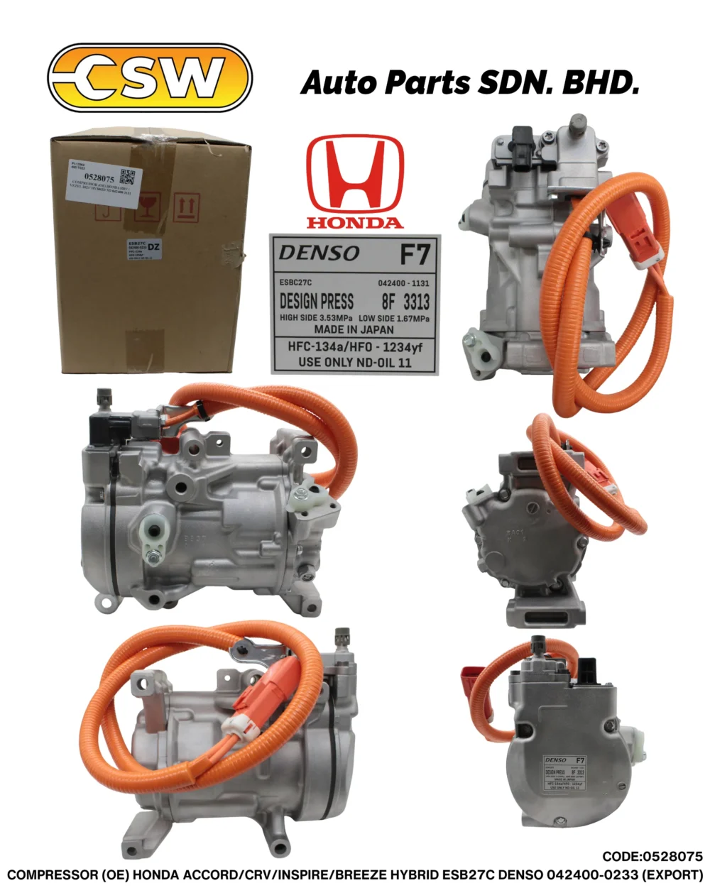 COMPRESSOR (OE) HONDA ACCORD/CRV/INSPIRE/BREEZE HYBRID ESB27C DENSO ...