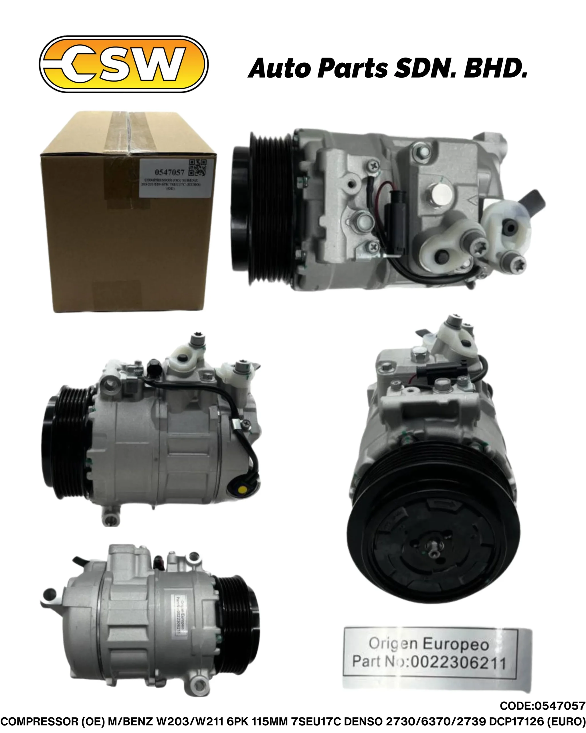 COMPRESSOR (OE) M/BENZ W203/W211 6PK 115MM 7SEU17C DENSO 2730/6370/2739 ...