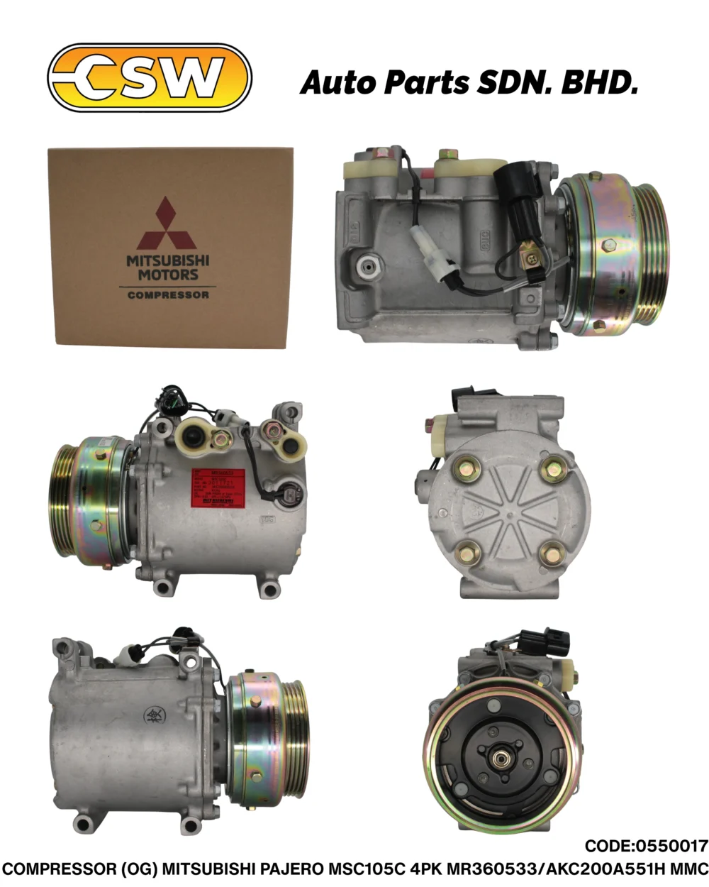 COMPRESSOR (OG) MITSUBISHI PAJERO MSC105C 4PK MR360533/AKC200A551H MMC ...