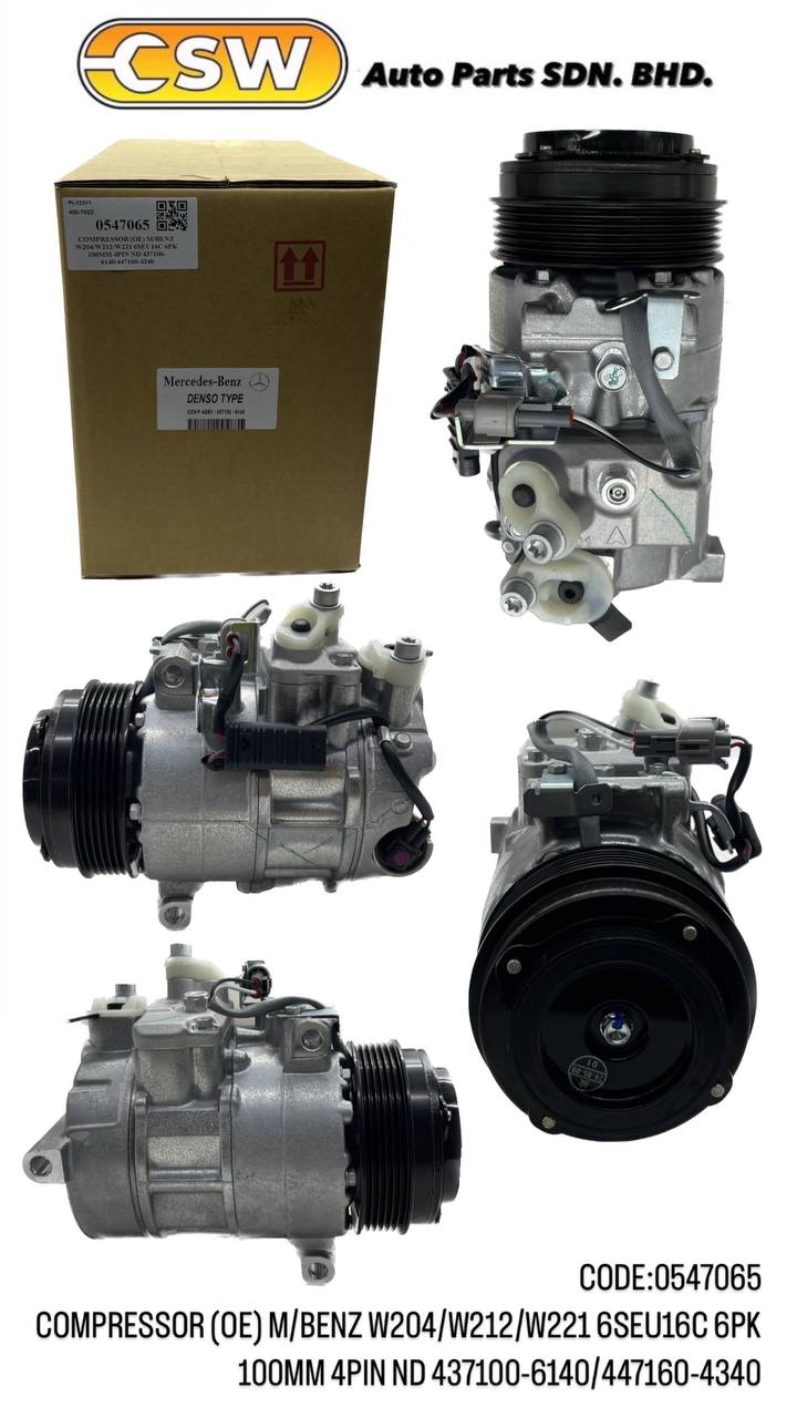 COMPRESSOR (OE) M/BENZ W204/W212/W221 6SEU16C 6PK 100MM 4PIN ND 437100 ...