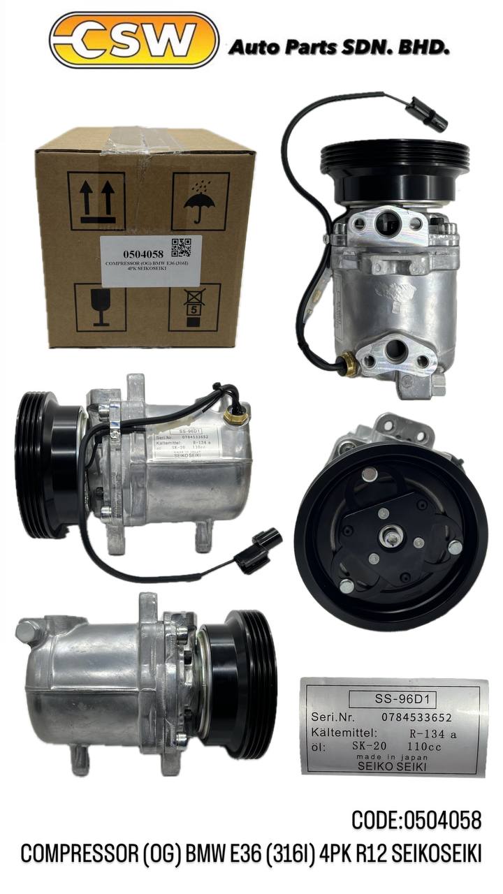 COMPRESSOR (OG) BMW E36 (316I) 4PK R12 SEIKOSEIKI - CSW Auto Parts