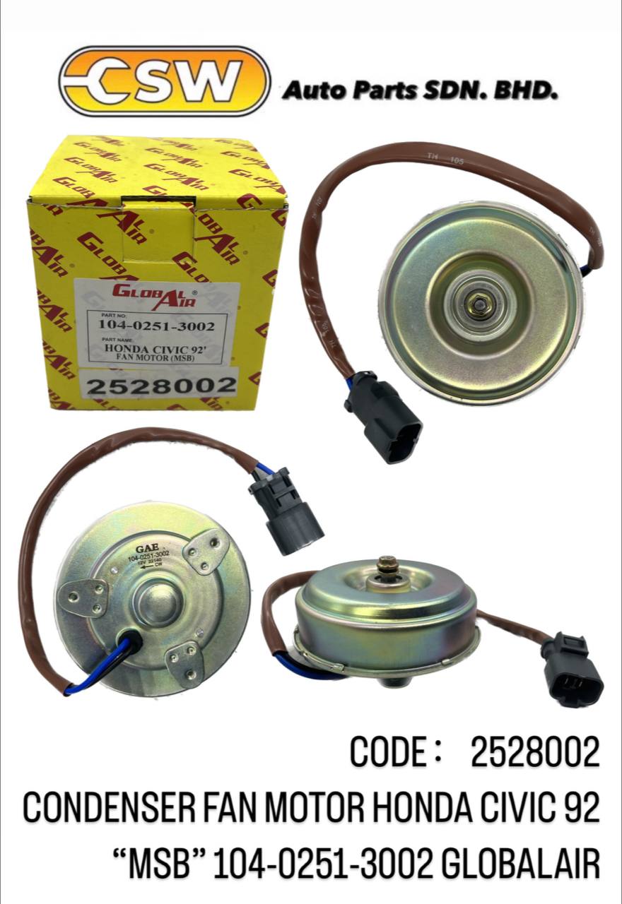 CONDENSER FAN MOTOR HONDA CIVIC 92' (MSB) 104-0251-3002 'GLOBALAIR ...