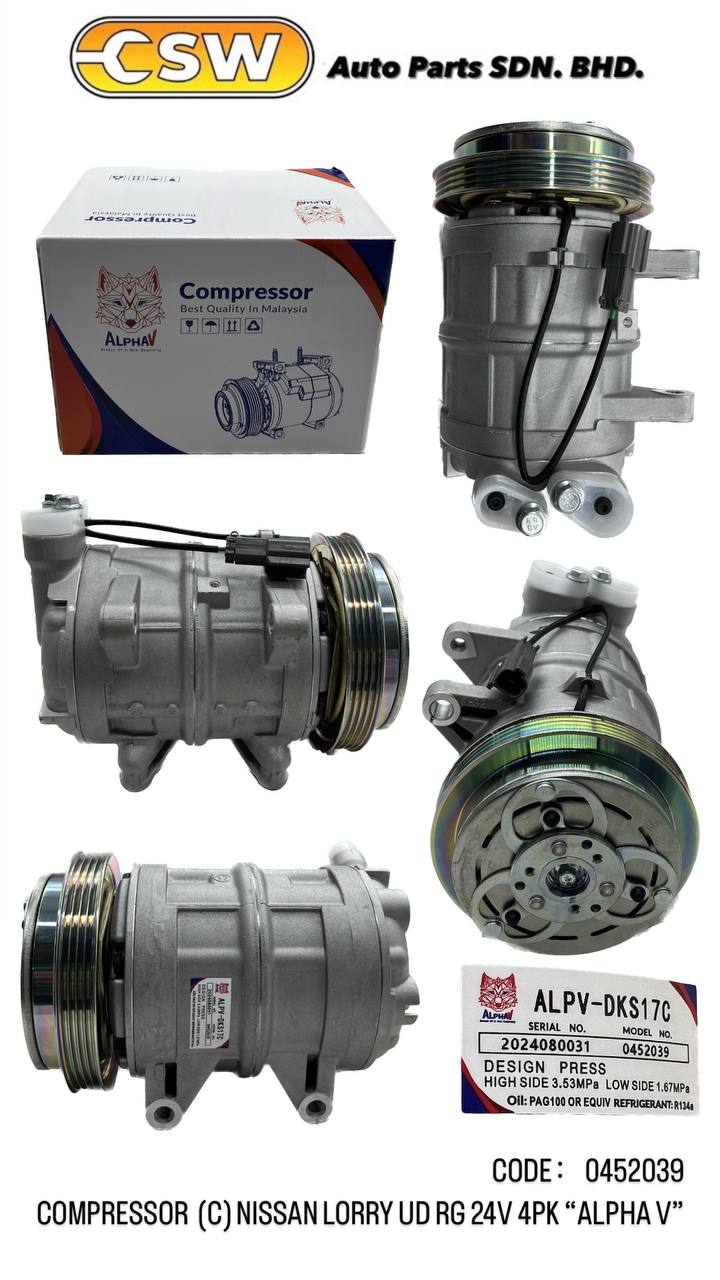 COMPRESSOR (C) NISSAN LORRY UD RG 24V 4PK 'AlphaV - CSW Auto Parts
