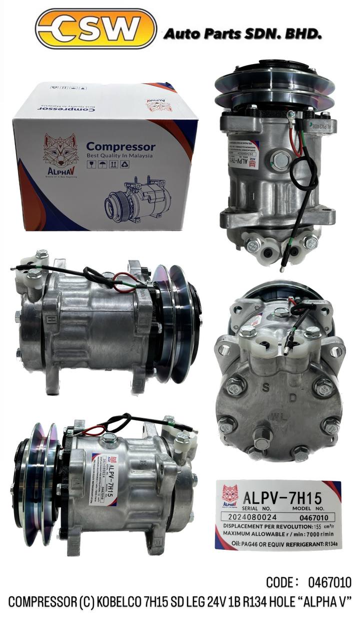 COMPRESSOR (C) KOBELCO 7H15 SD LEG 24V 1B R134 HOLE 'AlphaV - CSW Auto ...