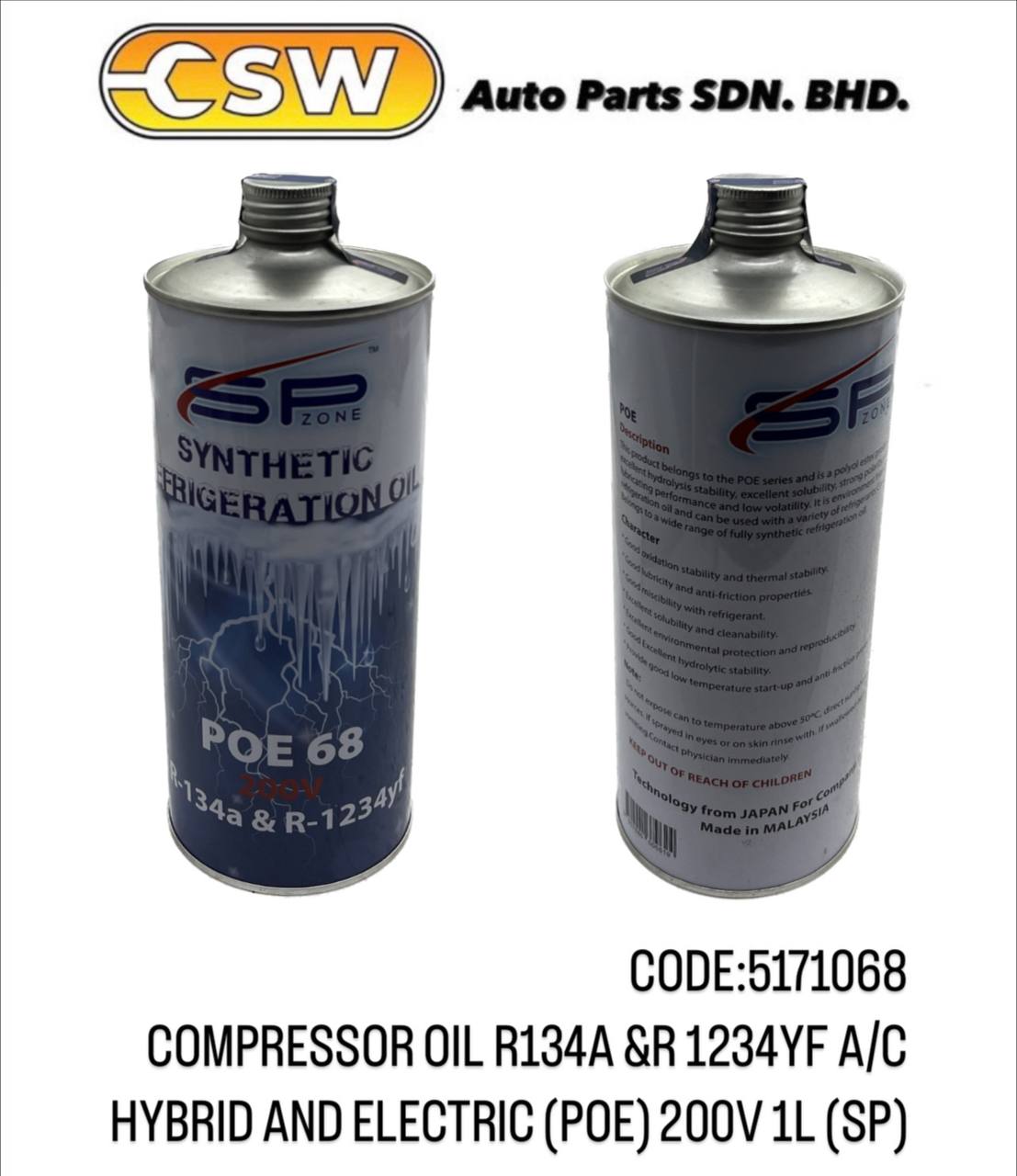 COMPRESSOR OIL R134A &R1234YF A/C HYBRID AND ELECTIC (POE) 200V 1L 'SP ...