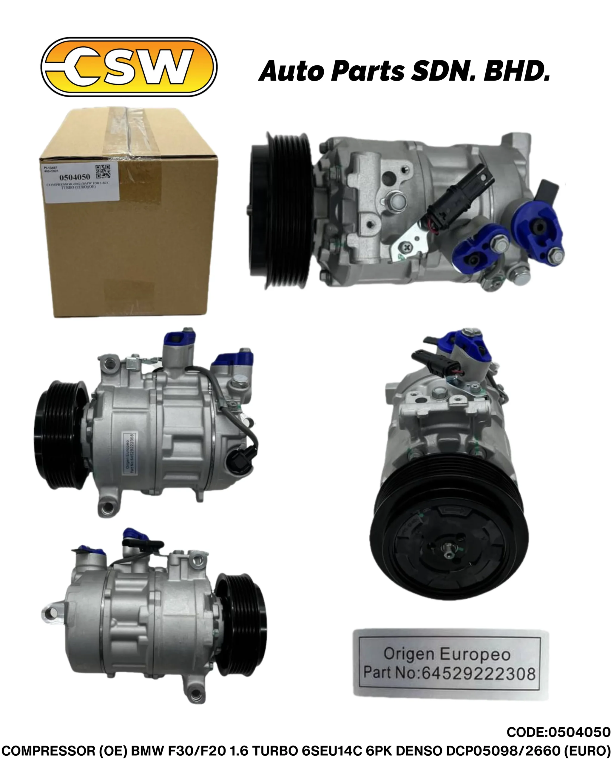 COMPRESSOR (OE) BMW F30/F20 1.6 TURBO 6SEU14C 6PK DENSO DCP05098/2660 ...