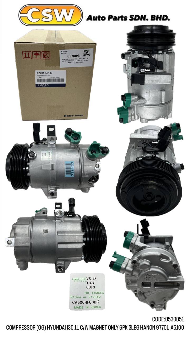 COMPRESSOR (OG) HYUNDAI I30 11* C/W MAGNET ONLY 6PK 3LEG HANON 97701 ...