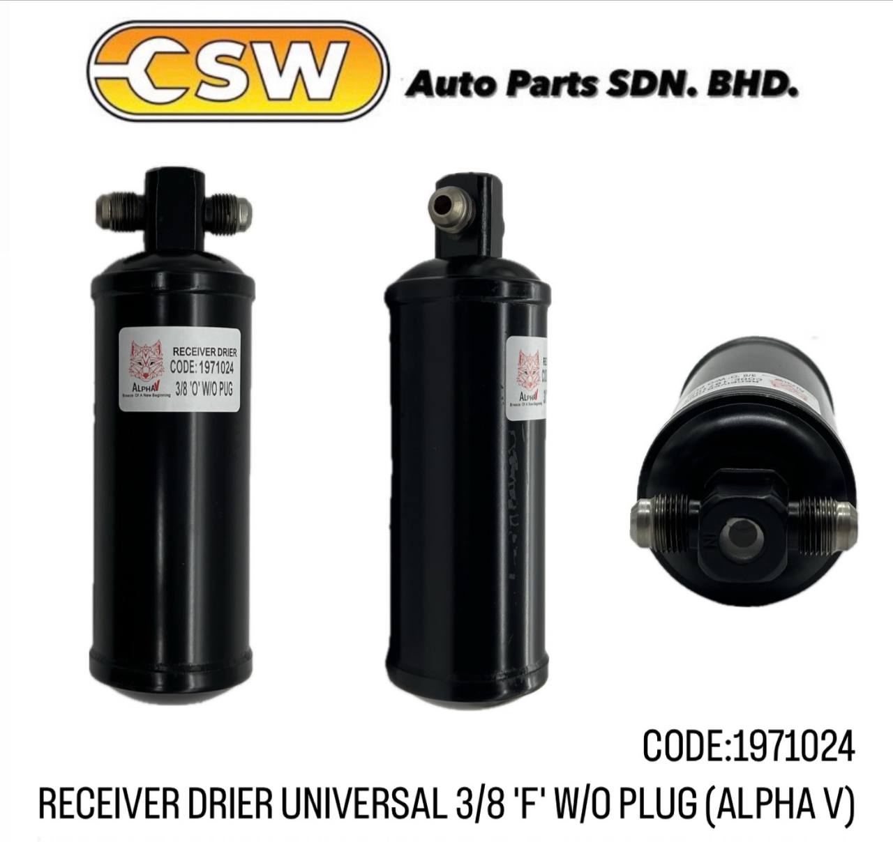 RECEIVER DRIER UNIVERSAL 3/8 'F' W/O PLUG (ALPHA V) - CSW Auto Parts