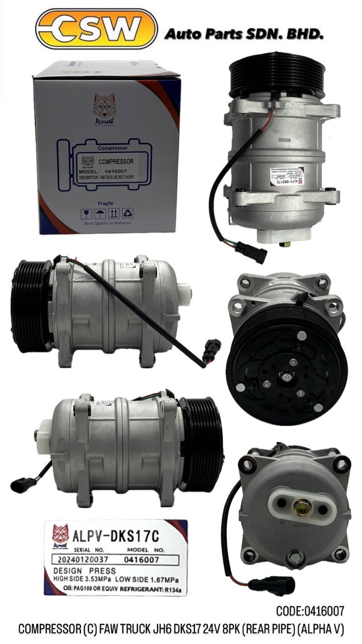 COMPRESSOR (C) FAW TRUCK JH6 DKS17 24V 8PK (REAR PIPE) (ALPHA V) - CSW ...