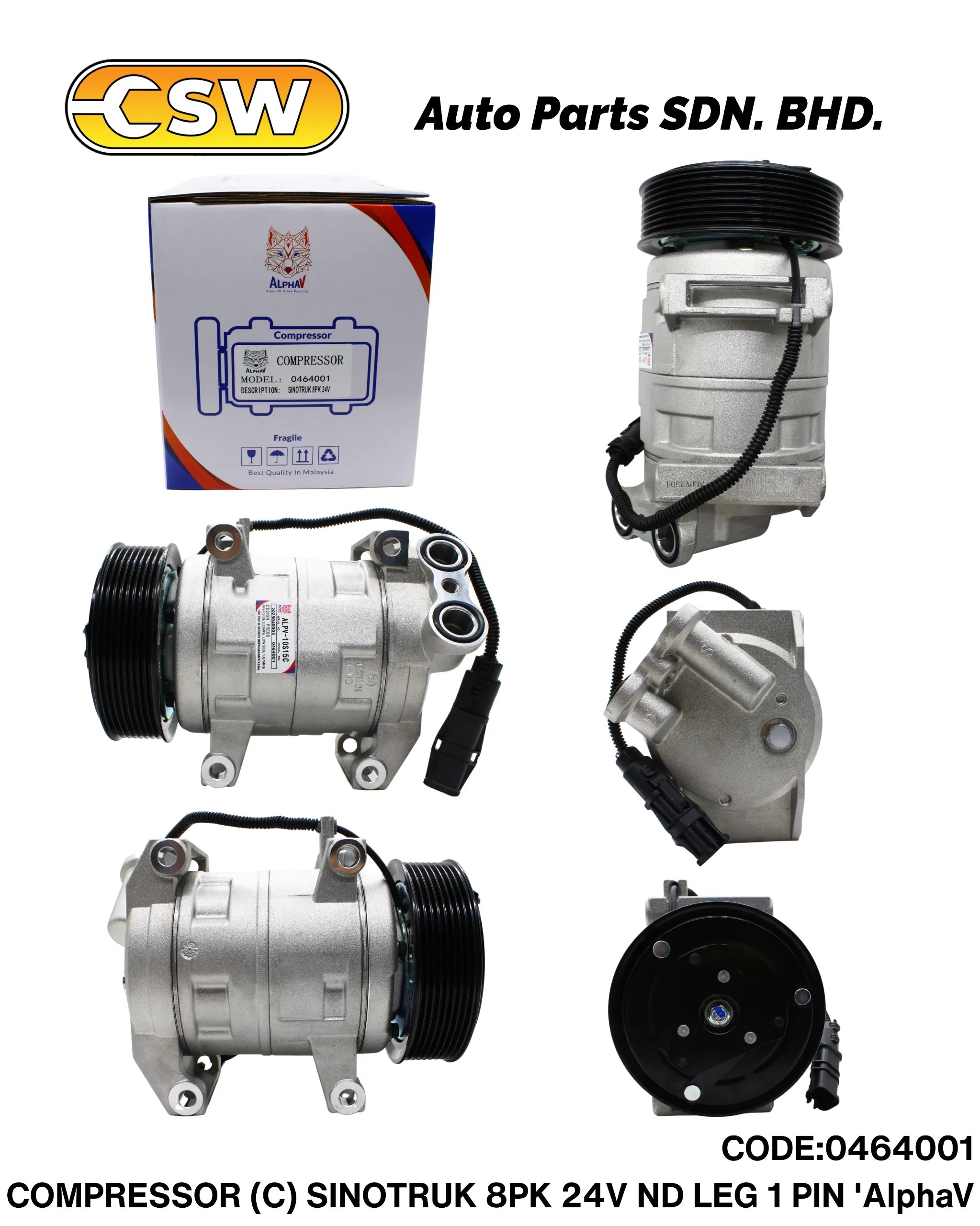 COMPRESSOR (C) SINOTRUK 8PK 24V ND LEG 1 PIN 'AlphaV - CSW Auto Parts