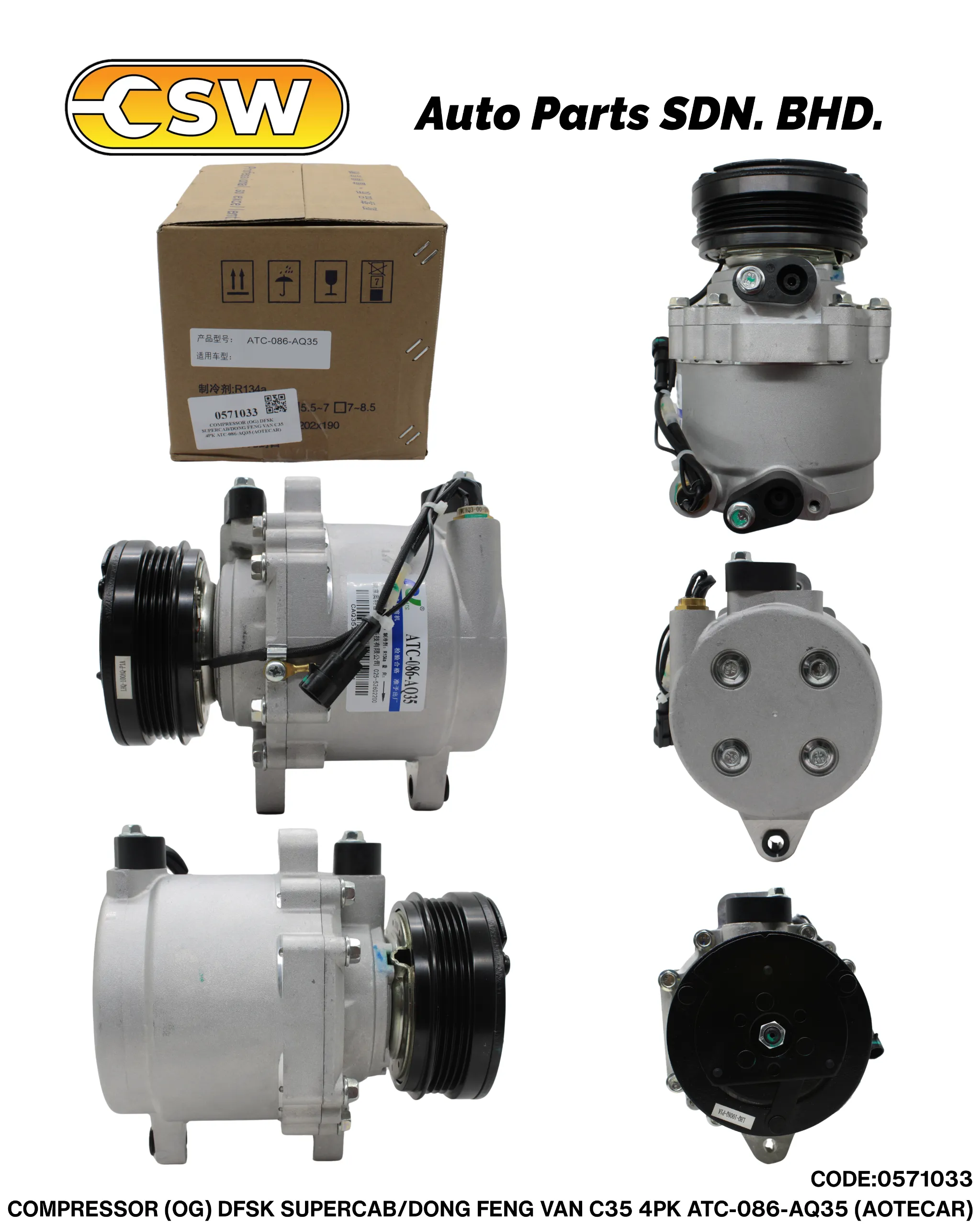 COMPRESSOR (OG) DFSK SUPERCAB/DONG FENG VAN C35 4PK ATC-086-AQ35 ...