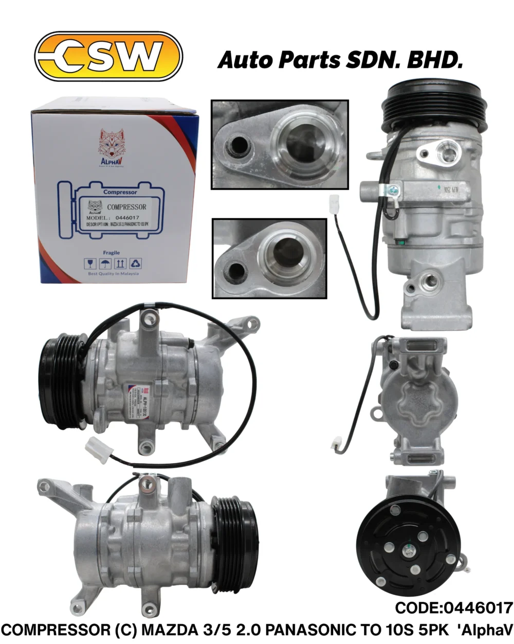 COMPRESSOR (C) MAZDA 3/5 2.0 PANASONIC TO 10S 5PK 'AlphaV - CSW Auto Parts