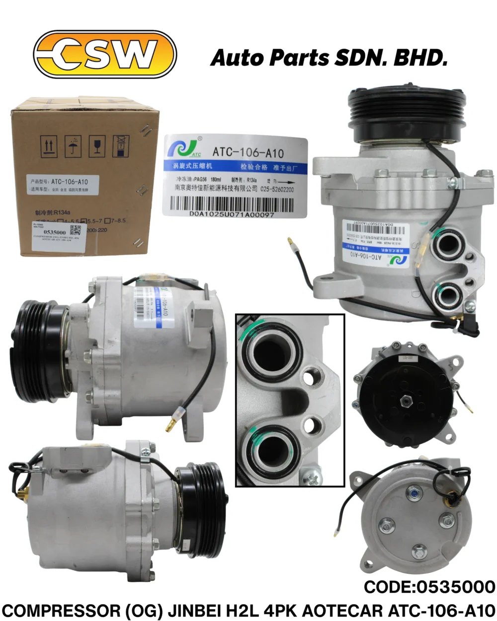COMPRESSOR (OG) JINBEI H2L 4PK AOTECAR ATC-106-A10 - CSW Auto Parts