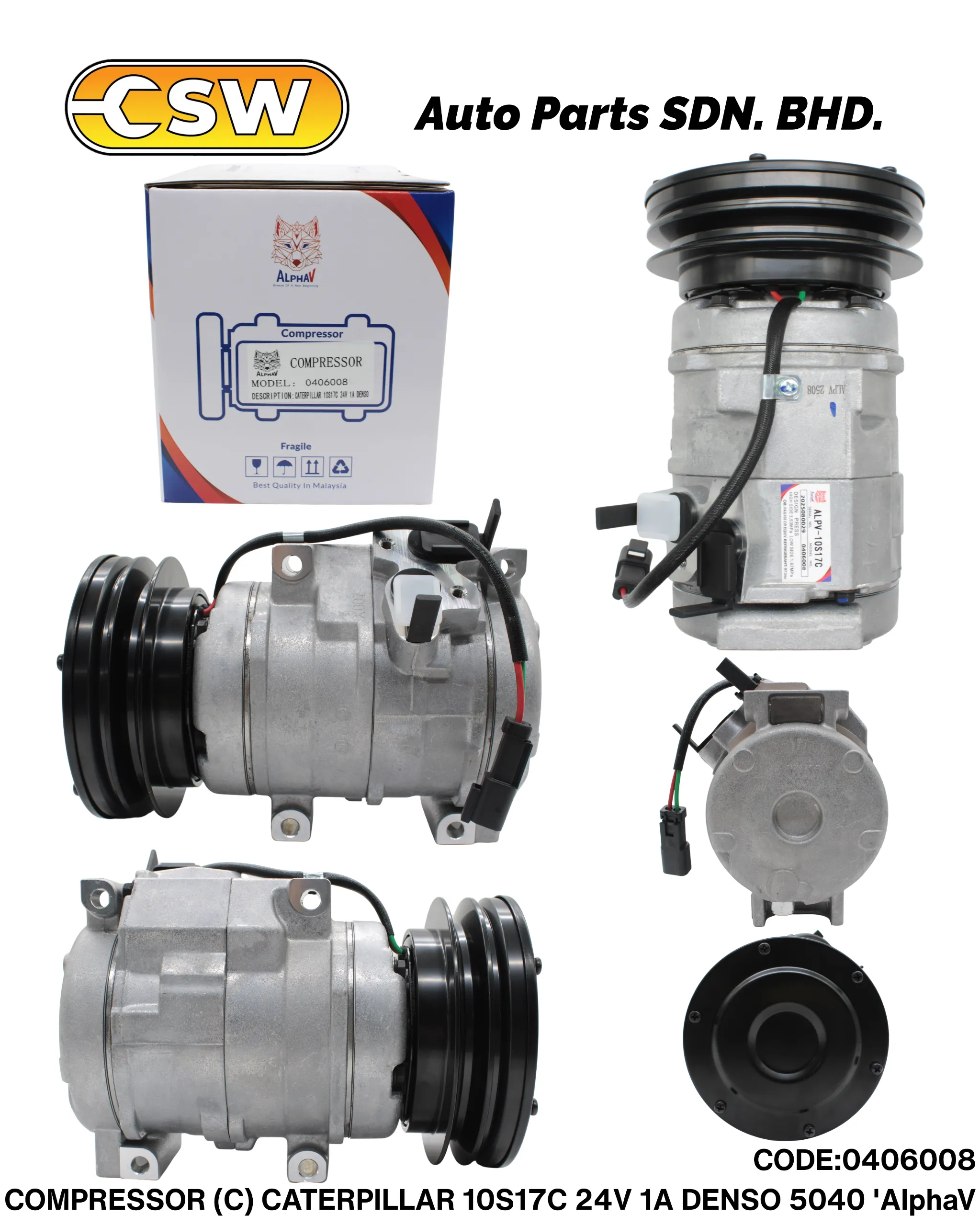 COMPRESSOR (C) CATERPILLAR 10S17C 24V 1A DENSO 5040 'AlphaV - CSW Auto ...