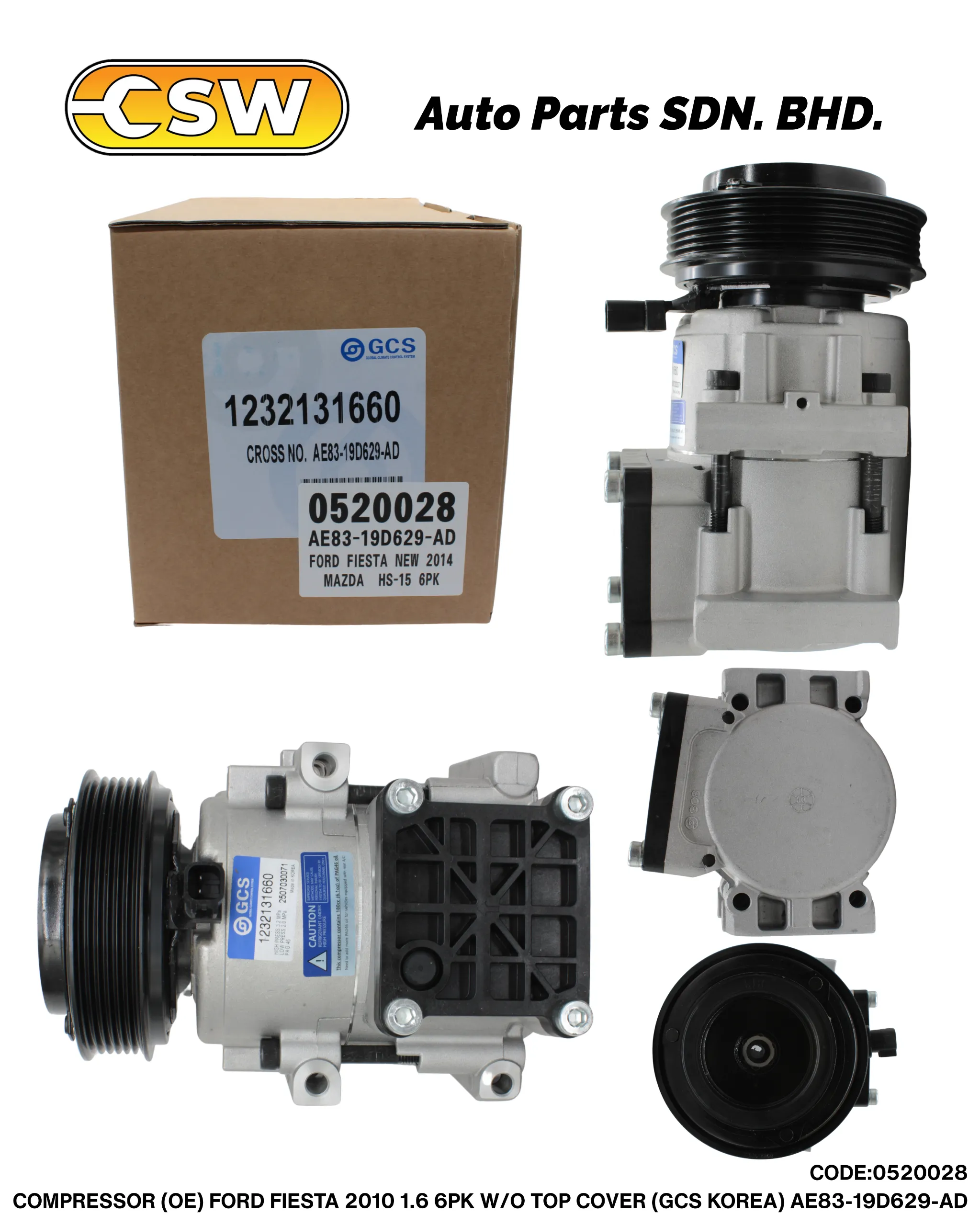 COMPRESSOR (OE) FORD FIESTA 2010 1.6 6PK W/O TOP COVER (GCS KOREA) AE83 ...