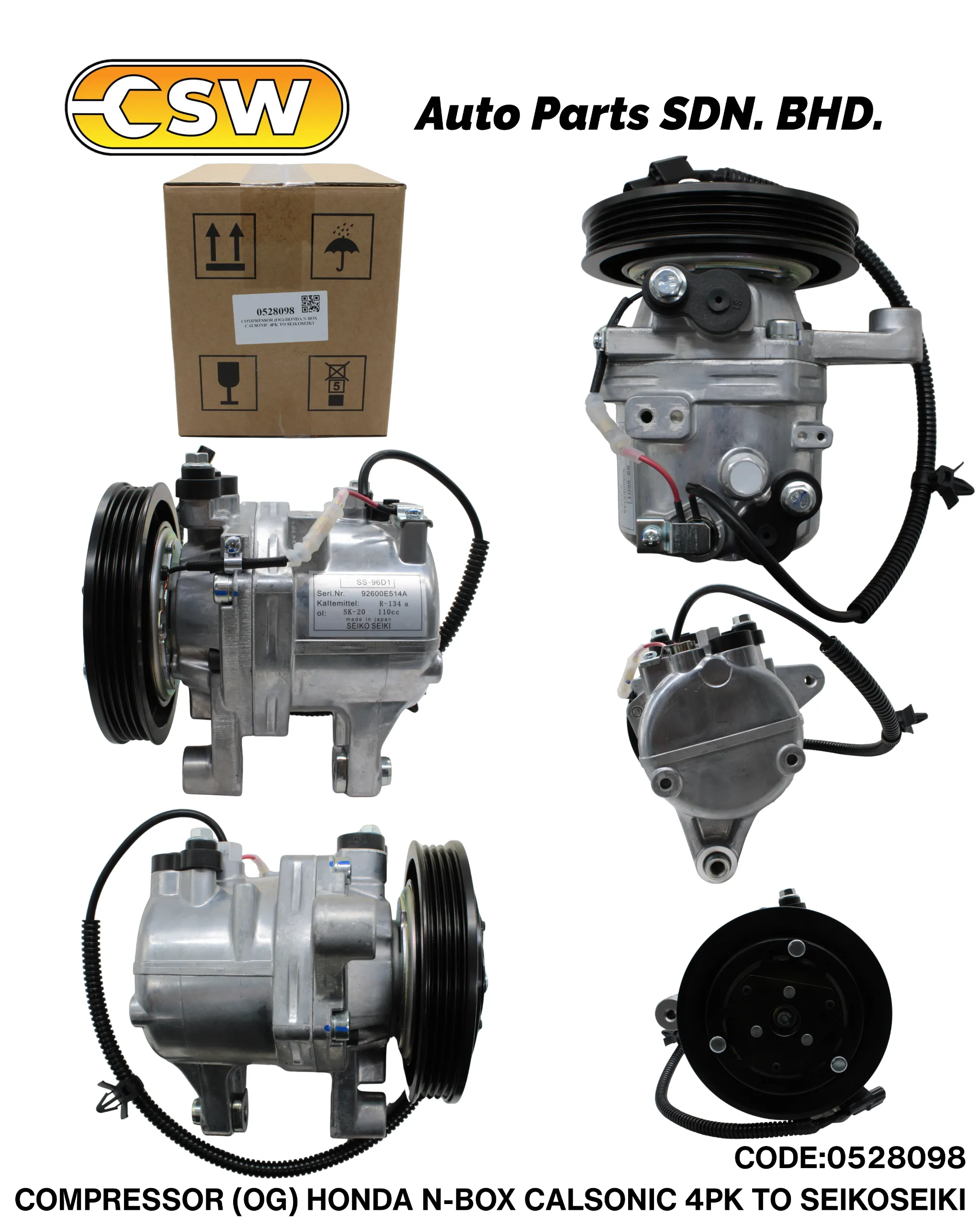 COMPRESSOR (OG) HONDA N-BOX CALSONIC 4PK TO SEIKOSEIKI - CSW Auto Parts