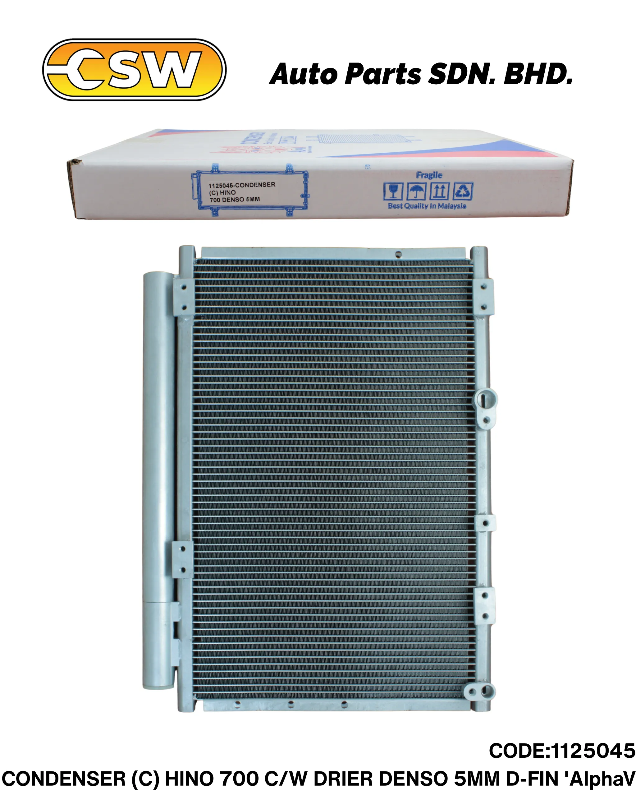 CONDENSER (C) HINO 700 C/W DRIER DENSO 5MM D-FIN 'AlphaV - CSW Auto Parts