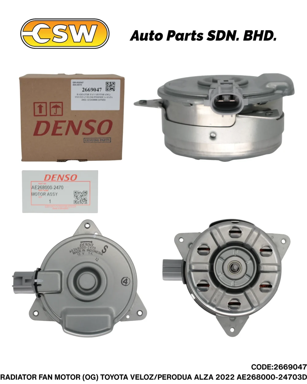 RADIATOR FAN MOTOR (OG) TOYOTA VELOZ/PERODUA ALZA 2022 AE268000-24703D ...